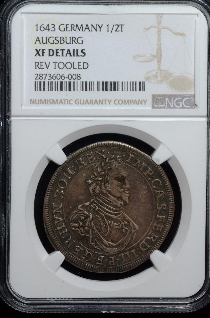1643, German States, Augsburg, 1/2 Thaler, XF, Ferdinand III, KM 79 ...